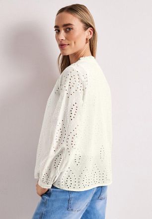 Street One Langarmbluse Sommerbluse mit Split Neck und R&uuml;schen-Details