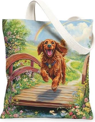 Generic Sac fourre-tout en toile r&eacute;utilisable pour le shopping Motif chien Setter irlandais 33 x 38,1 cm, sac d&eacute;picerie r&eacute;utilisable pour femme, motif floral 