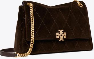 Tory Burch Gesteppte Charlie Schultertasche aus Samt mit Pav&eacute;