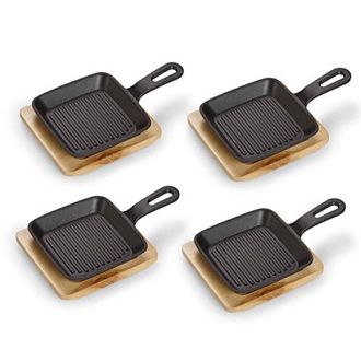 Echtwerk Po&ecirc;le de service en fonte, po&ecirc;le carr&eacute;e avec planche de service, bandes de barbecue, d&eacute;j&agrave; br&ucirc;l&eacute;es, adapt&eacute;es au four, au barbecue et &agrave; linduction, id&eacute;a
