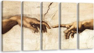 Feeby 5-teilig Vlies Leinwandbild 200x80 cm Vervielfältigung Michelangelo Die Erschaffung Adams Wand Bild Kunstdruck Deko Wohnzimmer Wohnungs Deko Sixtinisc