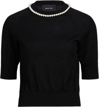 Simone Rocha Pull manches bouffantes &agrave; perles en soie et laine m&eacute;rinos