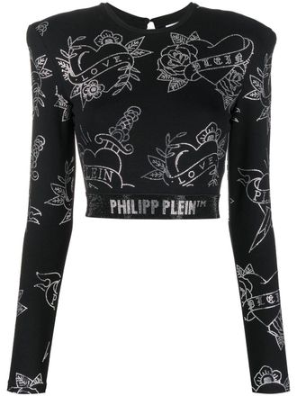 Philipp Plein Langarmshirt mit Kristallen - Schwarz