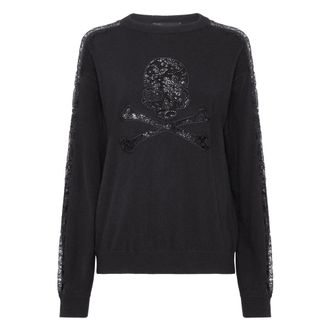 Philipp Plein Femme, Pulls, Noir, Taille: 36 FR Pullover Col Rond Skull & Bones