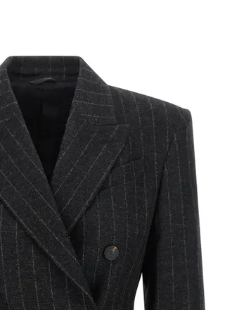 Brunello Cucinelli Pinstripe Virgin Wool-Cashmere Blazer - Charcoal