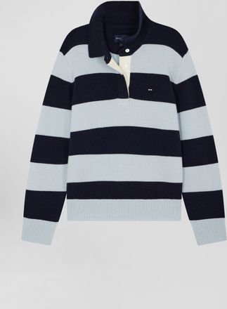 Eden Park Pull Col Polo En Laine Et Cachemire Ray&eacute; Bleu Clair Et Marine