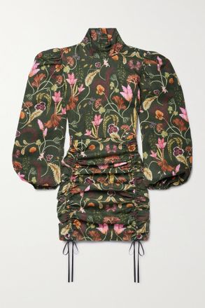 Agua Bendita + Net Sustain Guaba Habitat Minikleid Aus Leinen Mit Print Und Raffungen - Grün