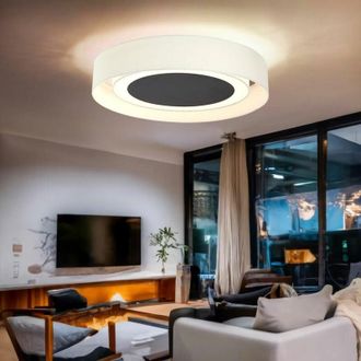 Globo Lighting Plafonnier led lampe de salle &agrave; manger plafonnier lampe de salon lampe de cuisine, m&eacute;tal textile blanc beige, 24W 850lm 3000K blanc chaud, d 60 cm