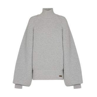 Balmain Femme, Pulls, Gris, Taille: 40 FR Pull en maille c&ocirc;tel&eacute;e &agrave; manches chauve-souris