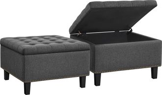 Yaheetech 2er Set Sitzhocker mit Stauraum, Faltbare Sitztruhe, Aufbewahrungsbox, Fu&szlig;bank Truhen Fu&szlig;hocker, Leinen, 90 L, 70,5 x 70,5 x 45 cm, hellgrau