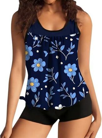 Generic Ensemble tankini imprim&eacute; conservateur pour femme - Maillot de bain fendu &agrave; motif floral avec coussinets de soutien-gorge int&eacute;gr&eacute;s et short boyshort, m
