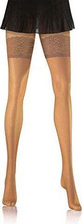 Sesto Senso Femme Bas Autofixants Résille Dentelle Séduisante Lingerie avec Bande Silicone 1/2 XS-S Antylope Chair Beige