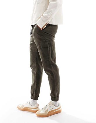 Brave Soul Pantalon cargo en coton et lin - Kaki-Vert