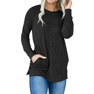 Generic Grand pull ample pour femme - Sweat-shirt surdimensionn&eacute; &agrave; col rond pour femme - Sweatshirts d&eacute;t&eacute; unis &agrave; manches longues avec poches, pulls, chemisier