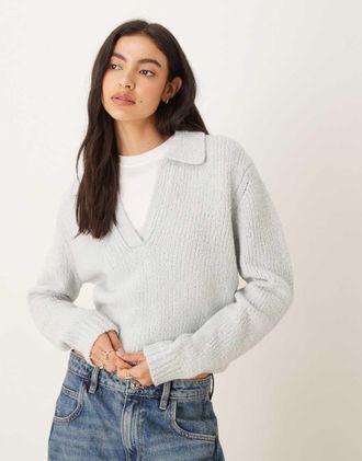 Calvin Klein Jeans Polo-Pullover aus Boucl&eacute; in Eisblau
