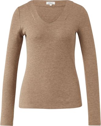 s.Oliver Geripptes Longsleeve mit V-Ausschnitt