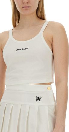 Palm Angels Logo-Print Cotton Tank Top - White