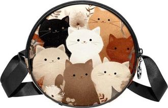 Generic Sac &agrave; bandouli&egrave;re rond pour femme, motif chats color&eacute;s, petit sac &agrave; bandouli&egrave;re avec fermeture &eacute;clair, bretelles r&eacute;glables, sac &agrave; main rond d&eacute;contract