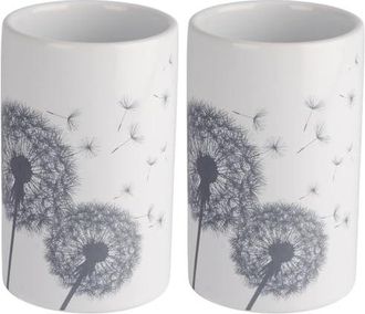 WENKO Zahnputzbecher Astera Keramik - Zahnb&uuml;rstenhalter f&uuml;r Zahnb&uuml;rste und Zahnpasta, Keramik, 7 x 11 x 7 cm, Wei&szlig;, 11 x 7 x 7 cm (Packung mit 2)