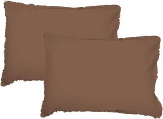 Matt & Rose Lots de 2 taies doreiller Unies &agrave; Franges 50x70 cm Coton LAV&Eacute; | 100% Coton Lav&eacute; | Oeko-TEX | Chocolat
