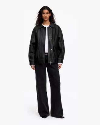 Arket Lockere Lederjacke -Schwarz