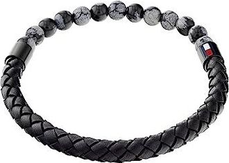 Tommy Hilfiger Jewelry Bracelet en Perles pour Homme avec Cuir Noir - 2790473