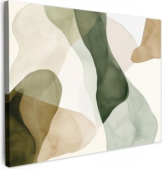 MuchoWow © Leinwand Bilder 80x60 cm Wanddeko Wohnzimmer Aesthetic Room Decor Deko Zimmer Wandbilder Modern Bild auf Leinwand Japandi - Abstrakt - Grün