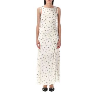 Ganni Femme, Robes, Blanc, Taille: 40 FR Robe Maxi Sans Manches &agrave; Imprim&eacute; Floral avec D&eacute;tail Cordon de Serrage