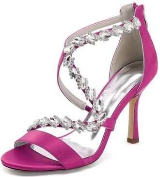 Generic Sandales &Agrave; Talons Hauts Femmes Mari&eacute;e Satin Open Toestylet Talons Et&eacute; Talon Mariage Soir&eacute;e Chaussures Femmes 9.5Cm,Fuchsia,43 EU