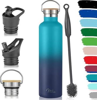 Milu Bouteille en acier inoxydable 350ml, 500ml, 750ml, 1l (+3 couvercles) - Bouteille thermo avec paille, bouteille deau, pour boissons chaudes, froides e