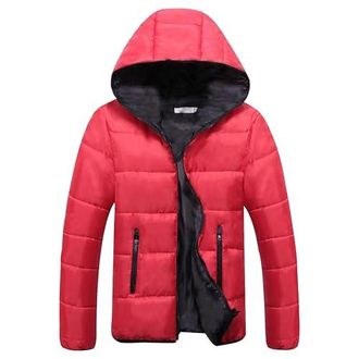 Generic Veste matelassée classique à capuche avec fermeture éclair intégrale pour homme - Coupe ajustée - Léger - Style décontracté - Pour lextérieur, Rouge, 