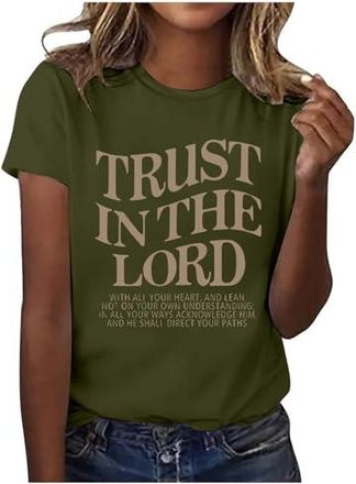 Generic Trust in The Lord Hauts pour femmes graphique 2025 coupe ample t-shirt mignon lettre t-shirt d&eacute;contract&eacute; sortie religieux tendance 2025 t-shirts solid