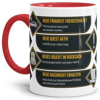 Tassendruck Spruch-Tasse zum F&uuml;hrerschein - Neue F&auml;higkeit - Innen & Henkel Rot - Mug/Cup/Becher/Lustig/Geschenk-Idee/Beste Qualit&auml;t