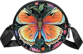 Generic Sac &agrave; bandouli&egrave;re rond pour femme, petit sac &agrave; bandouli&egrave;re avec fermeture &eacute;clair, bretelles r&eacute;glables, style d&eacute;contract&eacute;, motif papillon