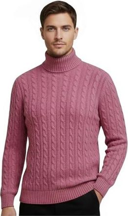 Janisramone Pull col roul&eacute; polo haut pour homme, Pull &agrave; manches longues en maille torsad&eacute;e pour hiver, Sweats &agrave; col roul&eacute; d&eacute;contract&eacute;s pour hommes UK, rose, 3XL