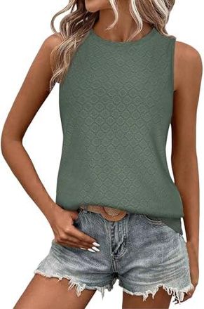 Generic Chemises d&eacute;t&eacute; &agrave; col montant sans manches pour femme, col haut, couleur unie, d&eacute;contract&eacute;, Y2K, tendance, habill&eacute;, &agrave; oeillets, basique 2025, mignon et 