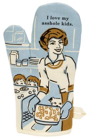 Blue Q Ofenhandschuh, I Love My Asshole Kids, superisolierte Steppung, natürliche Passform, 100% Baumwolle