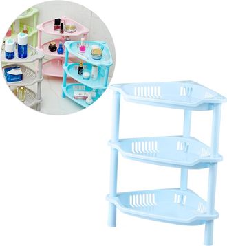 Angoily Lagiges Kunststoff-eckregal mit Kunststoffkörben Platzsparender Organizer für Bad und Küche Freistehend Stapelbar Einfache Montage Vielseitiges Aufbew