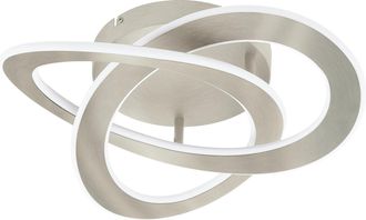 Eglo LED Deckenlampe Rolimare, Deckenleuchte mit geschwungenen RIngen, Wohnzimmerlampe aus Aluminium in Nickel-matt und Kunststoff in weiß, Lampe Decke neu