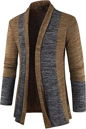 Keephen Pull Cardigan Long en Tricot pour Homme Veste en Tricot Gris pour Homme Cardigans Vintage