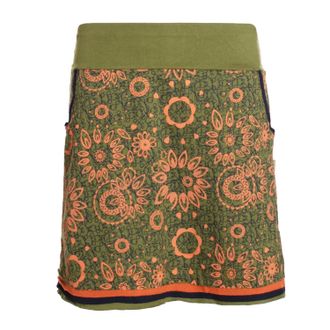 vishes Alternative Bekleidung - Damen Mini-Rock Baumwolle geometrisches Muster elastischer Bund Olive 40