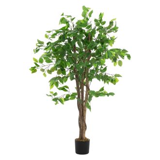 ML Design ML-Design Kunstpflanze Ficus 120 cm, K&uuml;nstliche Pflanzen gro&szlig; wie echt, Fake Zimmerpflanze mit Naturholzstamm im Topf, Deko Plastikpflanzen Innen/Au&szlig;e