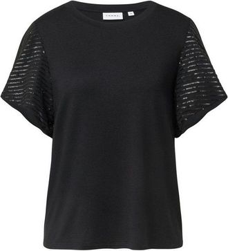 Comma Kurzarmshirt T-Shirt T-Shirt mit pailettenbesetzten Volant&auml;rmeln