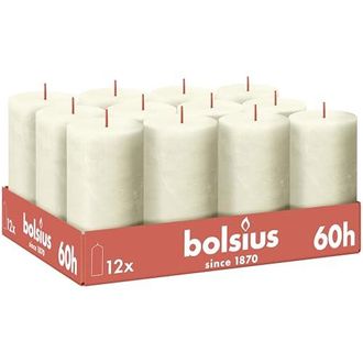 Bolsius Bolsius - Rustik Kerze - Elfenbein - 12 St&uuml;ck - 13 cm - Dekorative Kerzen - Enth&auml;lt nat&uuml;rliches Pflanzenwachs - Ohne Palm&ouml;l
