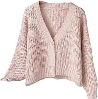 Generic Cardigan uni &agrave; manches courtes et &agrave; manches longues pour femme - Col en V - Boutonn&eacute;, rose, Taille Unique