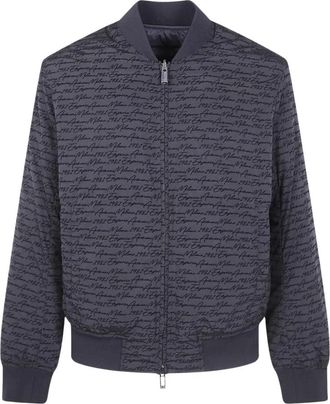 Emporio Armani Homme, Vestes, Noir, Taille: M All-Over Script Print Bomber Jacket