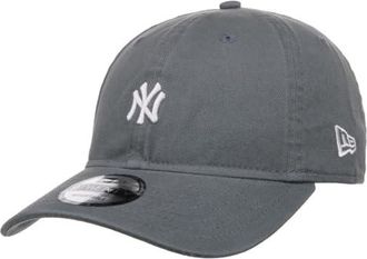 New Era 9Twenty Washed Mini Logo Yankees Casquette de baseball &agrave; bord incurv&eacute; MLB NY York Femme/Homme - Boucle en m&eacute;tal avec visi&egrave;re Printemps-&eacute;t&eacute;, gris, tail