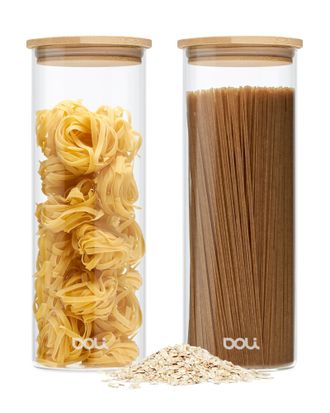 Doli Bottles Vorratsgläser mit Deckel 2er-Set - Aromadichte & Stapelbare Gläser zur Aufbewahrung - Inkl. Etiketten - Spülmaschinenfest - 2 x 1,8 L