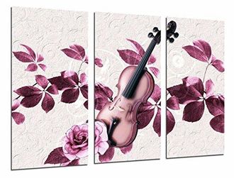 Cuadros Cámara Wandbild - Violine und Rose, lila Dekoration, 97 x 62 cm, Holzdruck - XXL Format - Kunstdruck, ref.26760