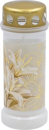 Bolsius Bolsius Grablicht - Wei&szlig; mit Motiv - 12 St&uuml;ck - Lily - L&auml;nge Brenndauer 70 Stunden - Trauerkerze & Gedenkst&auml;tte Kerzen - Sauberes Abbrennen - Ohne Pal